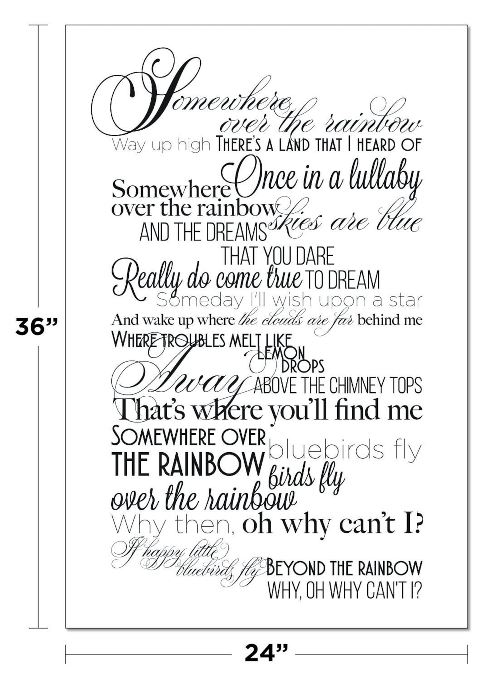 Somewhere Over the Rainbow by Judy Garland Lyrics Typography - Etsy