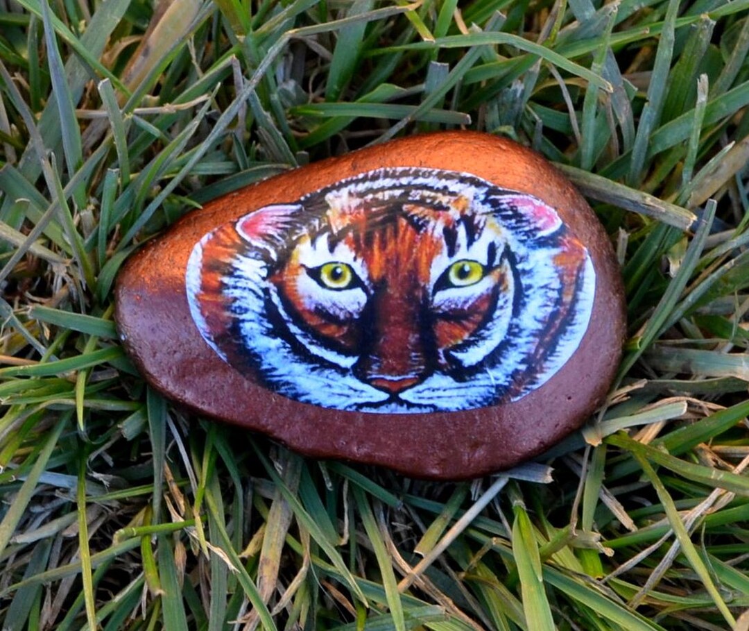 Tiger Painted Rock Artwork * Original Handmade Animal Art Print on ...