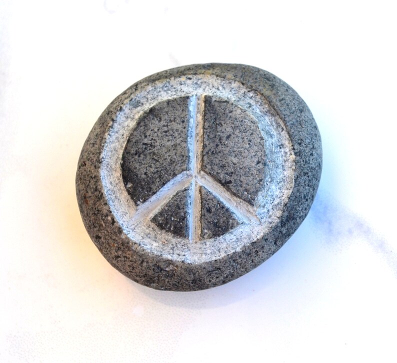 Peace Sign Engraved Pocket Stone, Carved River Rock, Peace on Stone ...