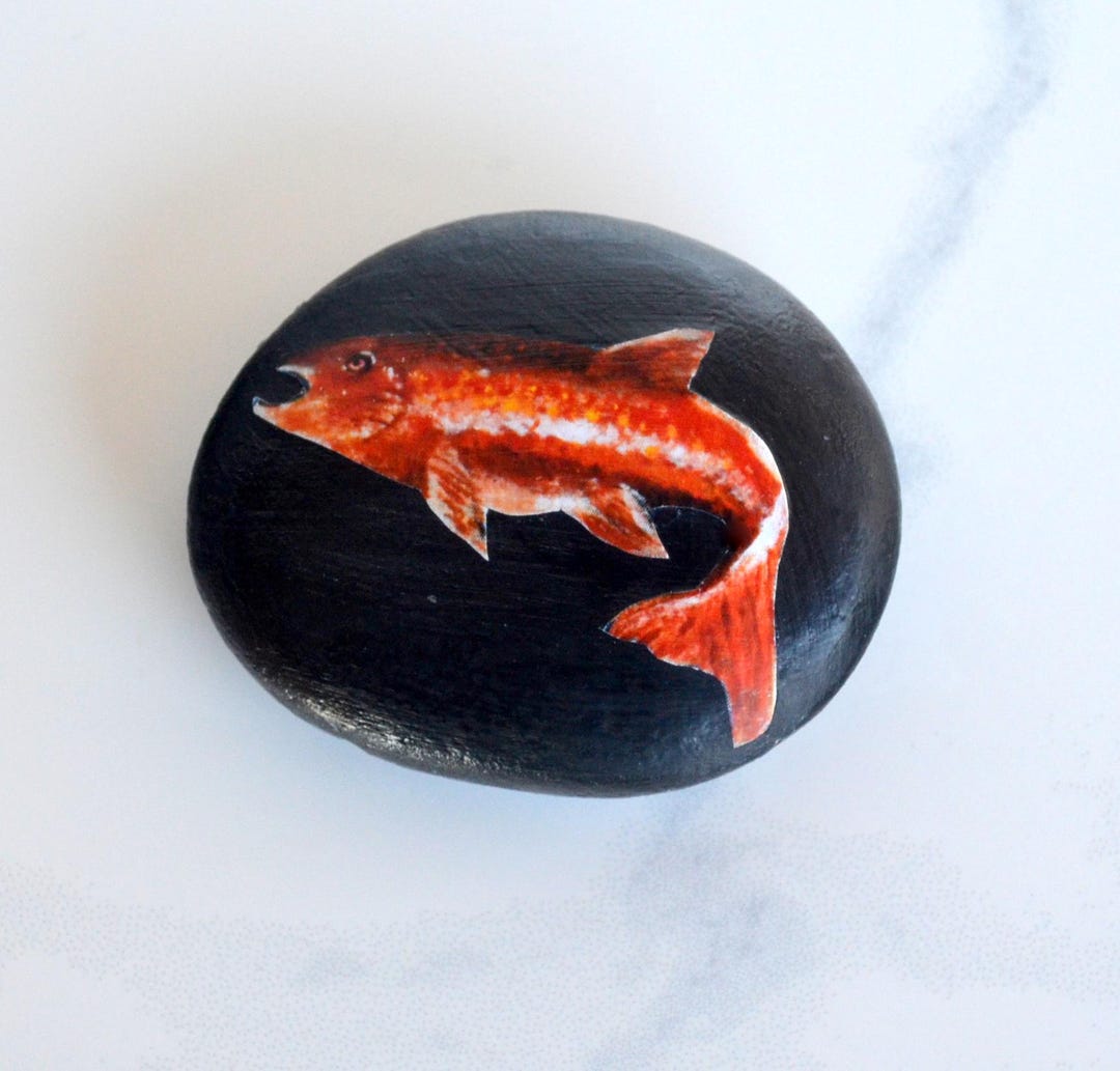 Totem Fish Artwork, Healing Art Palm Stone Gift, Salmon Pebble, Animal ...