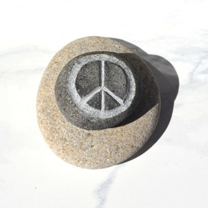 Peace Sign Engraved Pocket Stone, Carved River Rock, Peace on Stone ...