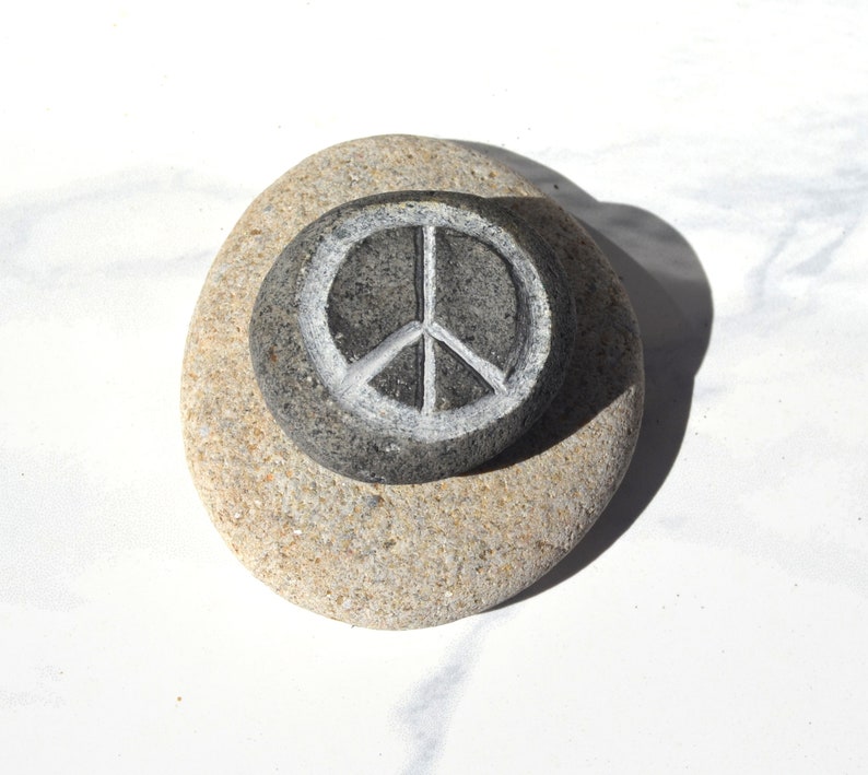 Peace Sign Engraved Pocket Stone, Carved River Rock, Peace on Stone ...