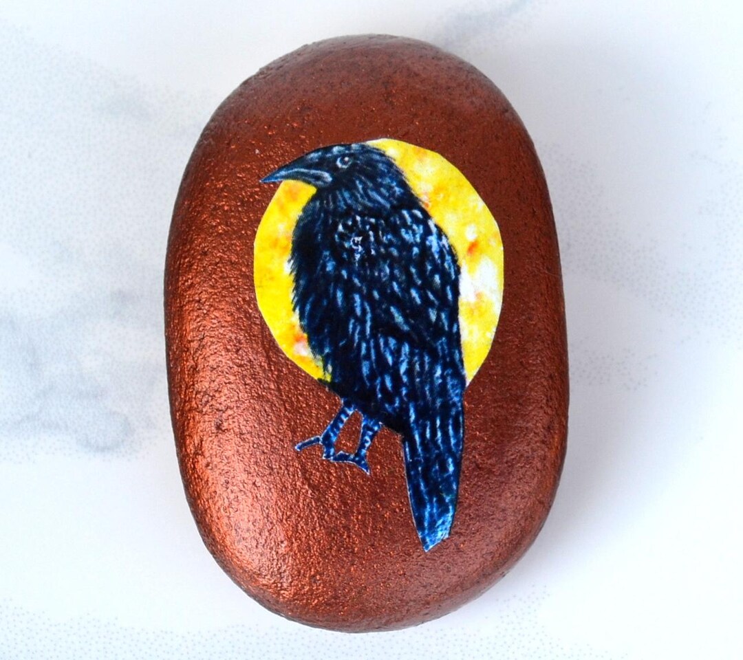 Raven Bird Totem Artwork * Pocket Rock Black Raven Pebble * Spirit ...