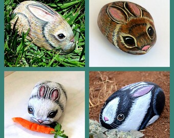 Rabbit Rock Painting, Made to Order, Hand Painted, Animal Rock Art ...