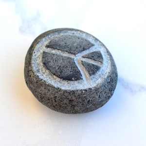 Peace Sign Engraved Pocket Stone, Carved River Rock, Peace on Stone ...