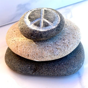 Peace Sign Engraved Pocket Stone, Carved River Rock, Peace on Stone ...