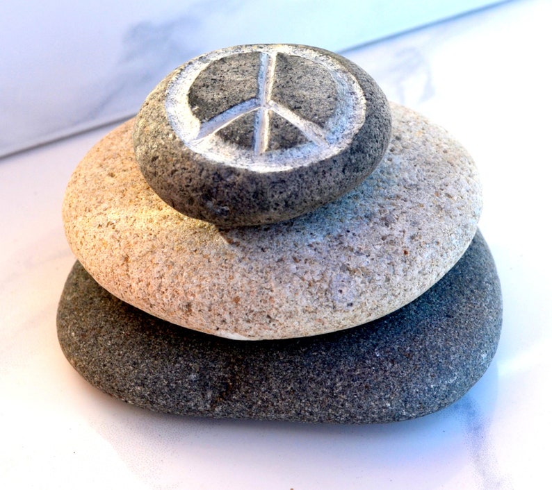 Peace Sign Engraved Pocket Stone, Carved River Rock, Peace on Stone ...