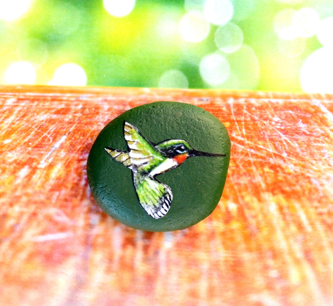 Hummingbird Painted Rock Art, Original Print on Stone Nature Gift - Etsy