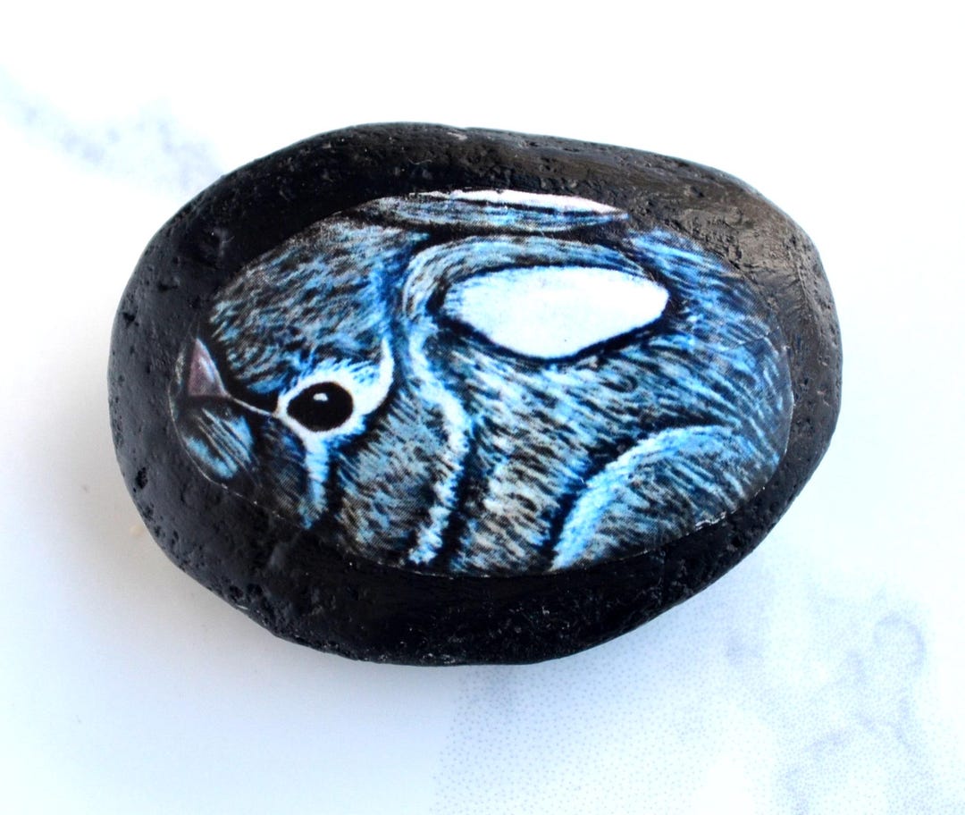 Rabbit Totem Stone Artwork From Original Painted Rock, Small Pocket ...