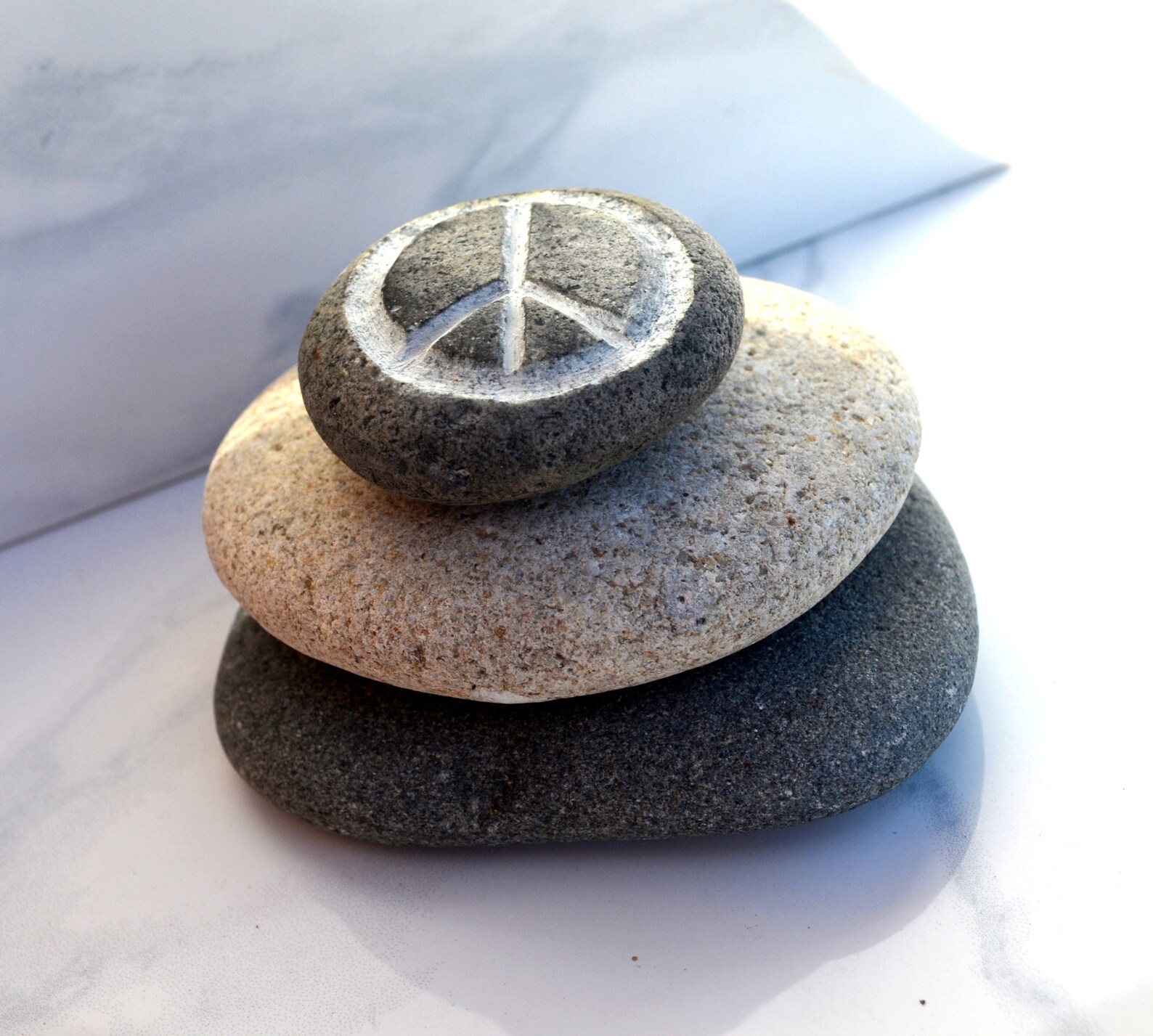 Peace Sign Engraved Pocket Stone, Carved River Rock, Peace on Stone ...