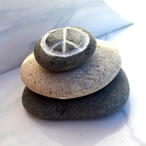 Peace Sign Engraved Pocket Stone, Carved River Rock, Peace on Stone ...