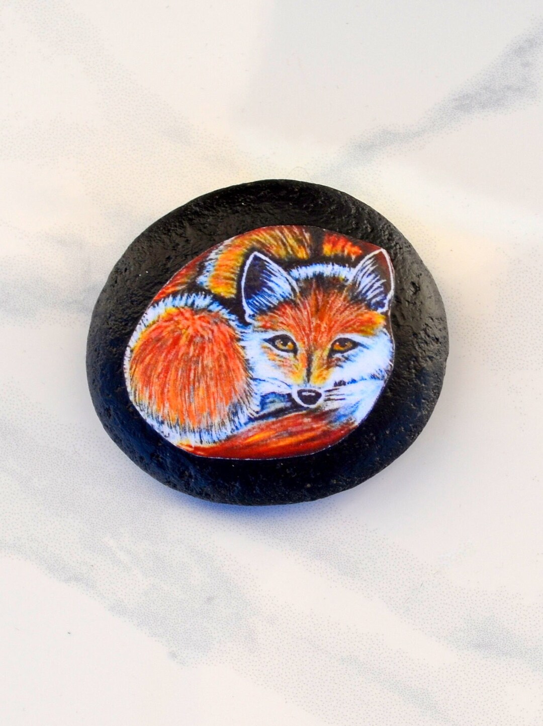 Fox Painted Rock Artwork, Original Woodland Totem Animal Art Print on ...