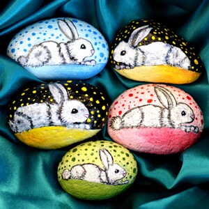Easter Bunny Rabbit Rock Gift for Kids Basket Colorful Hand Painted ...