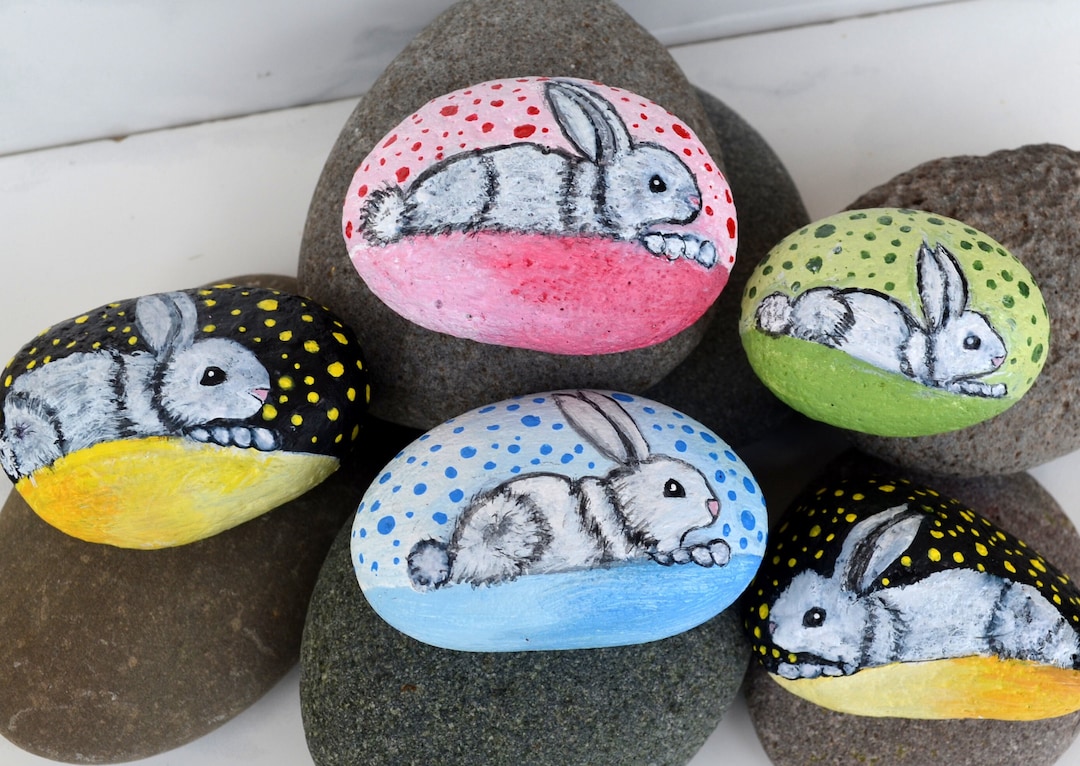 Bunny Rabbit Painted Rock Gift for Easter * Colorful Hand Painted ...