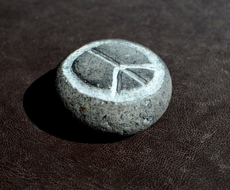 Peace Sign Engraved Pocket Stone, Carved River Rock, Peace on Stone ...