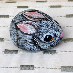 Rabbit Painted Rock Art, Animal Stone Creation of Cute Cottontail ...