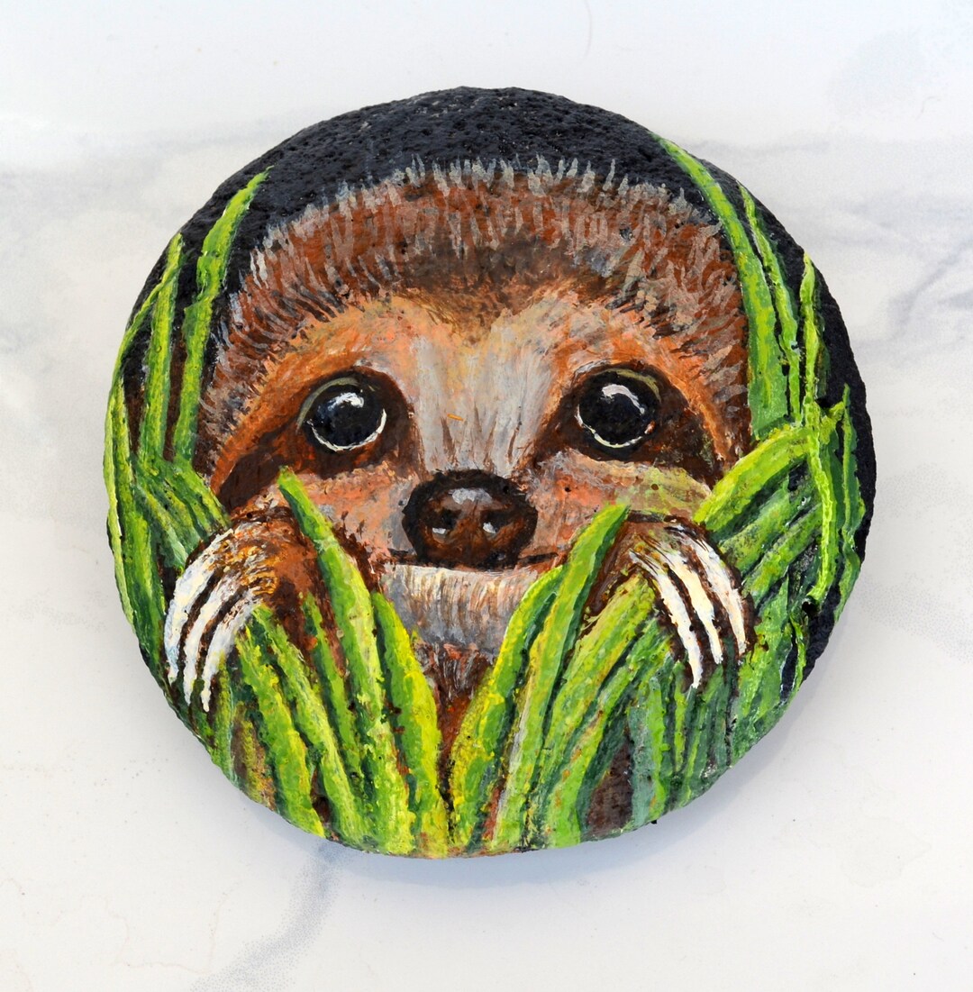 Sloth Art Hand Painted Rock, Animal Rock Art, Cute Kids Gift, Tropical ...