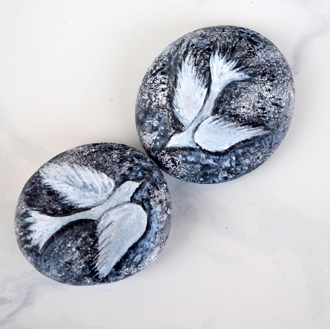 Love Birds for Anniversary Gift, Hand Painted Bird Rocks, Set of Flying ...