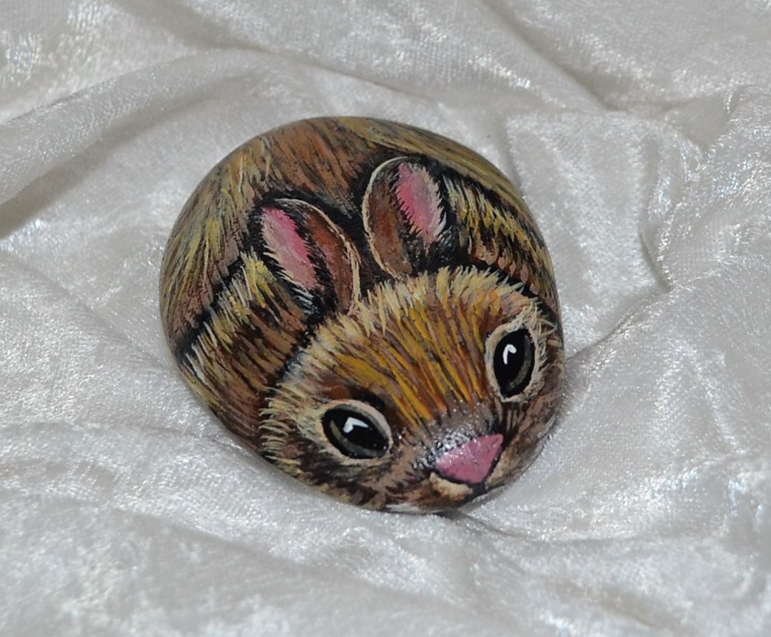 Rabbit Rock Painting, Made to Order, Hand Painted, Animal Rock Art ...