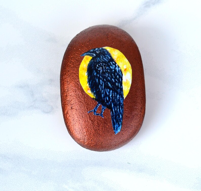 Raven Bird Totem Artwork Pocket Rock Black Raven Pebble Spirit Animal ...