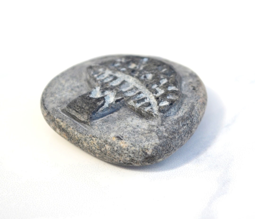 Mushroom Engraved Stone Art, Small Fungi River Rock, Carved Pocket Gift ...