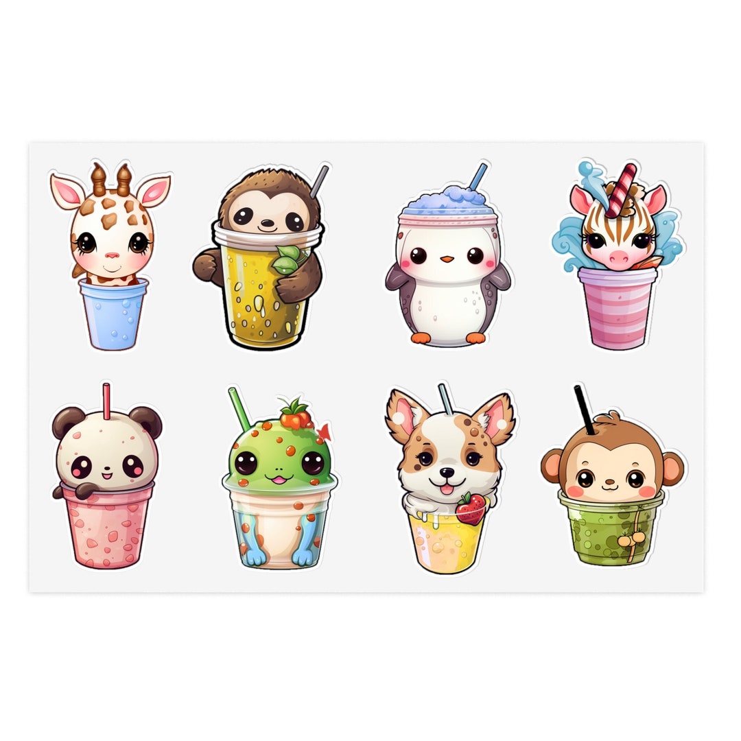 Kawaii Bubble Tea Animal Faces Cute Kawaii Boba Pet Stickers - Etsy