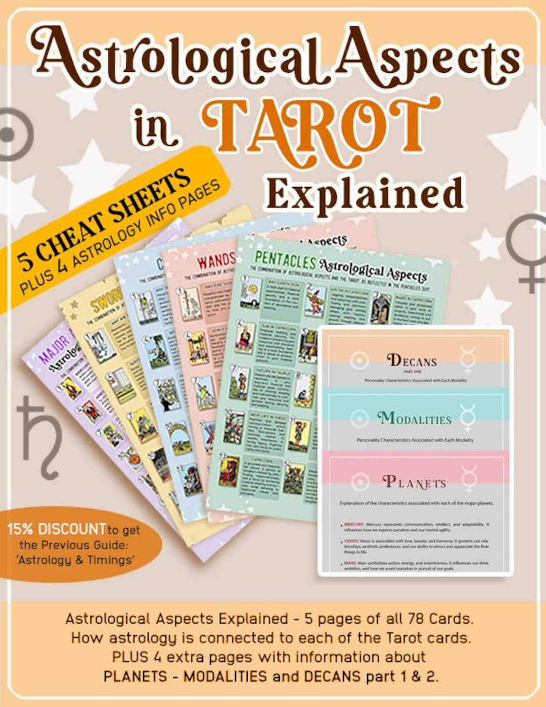 Tarot 5 Cheat Sheets, Astrology Aspects in Tarot Explained, + Planets ...
