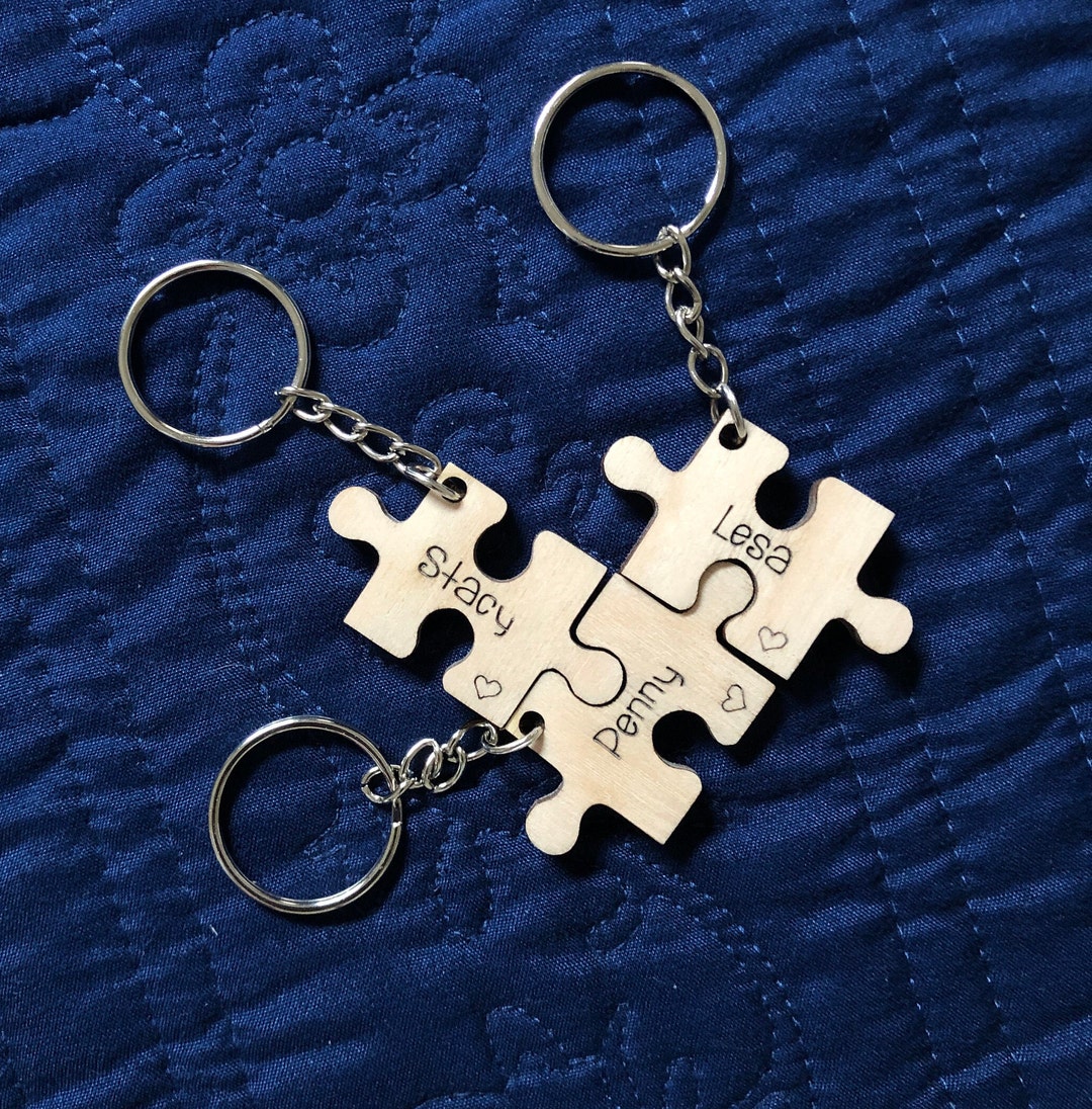 Personalized Puzzle Piece Keychain, Laser Engraved Wooden Keyrings - Etsy