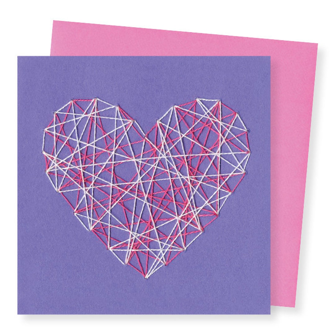STRING HEART CARD / White & Pink Heart on Purple - Etsy