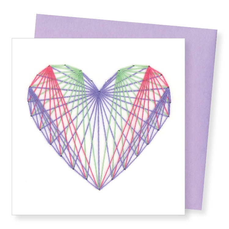 STRING HEART CARD / Purple, Mint, & Pink Heart on White - Etsy