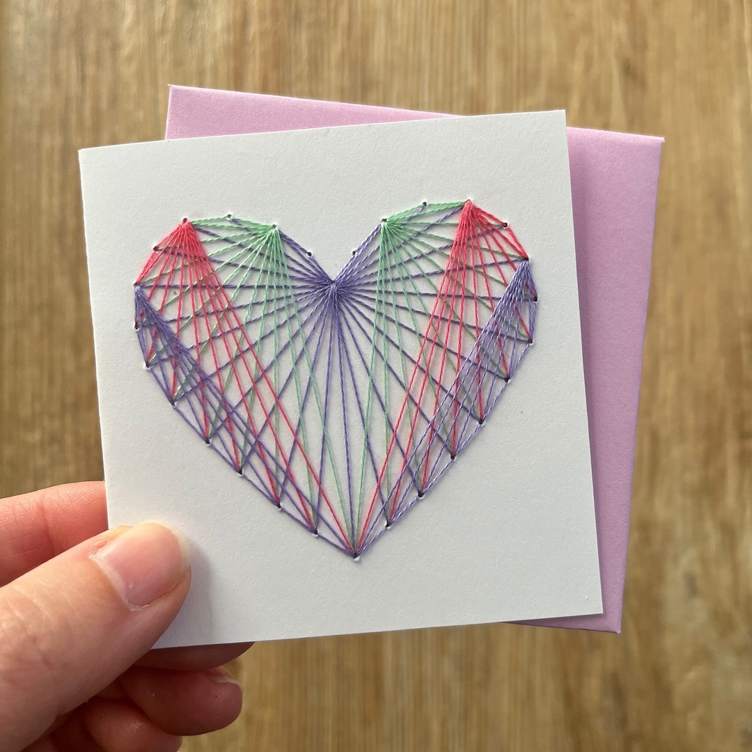 STRING HEART CARD / Purple, Mint, & Pink Heart on White - Etsy