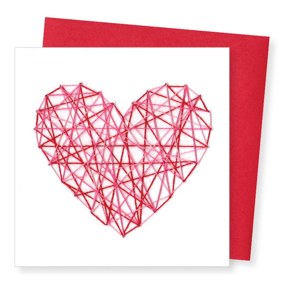 STRING HEART CARD / Red & Pink Heart on White - Etsy