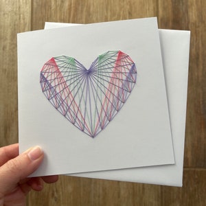STRING HEART CARD / Purple, Mint, & Pink Heart on White - Etsy