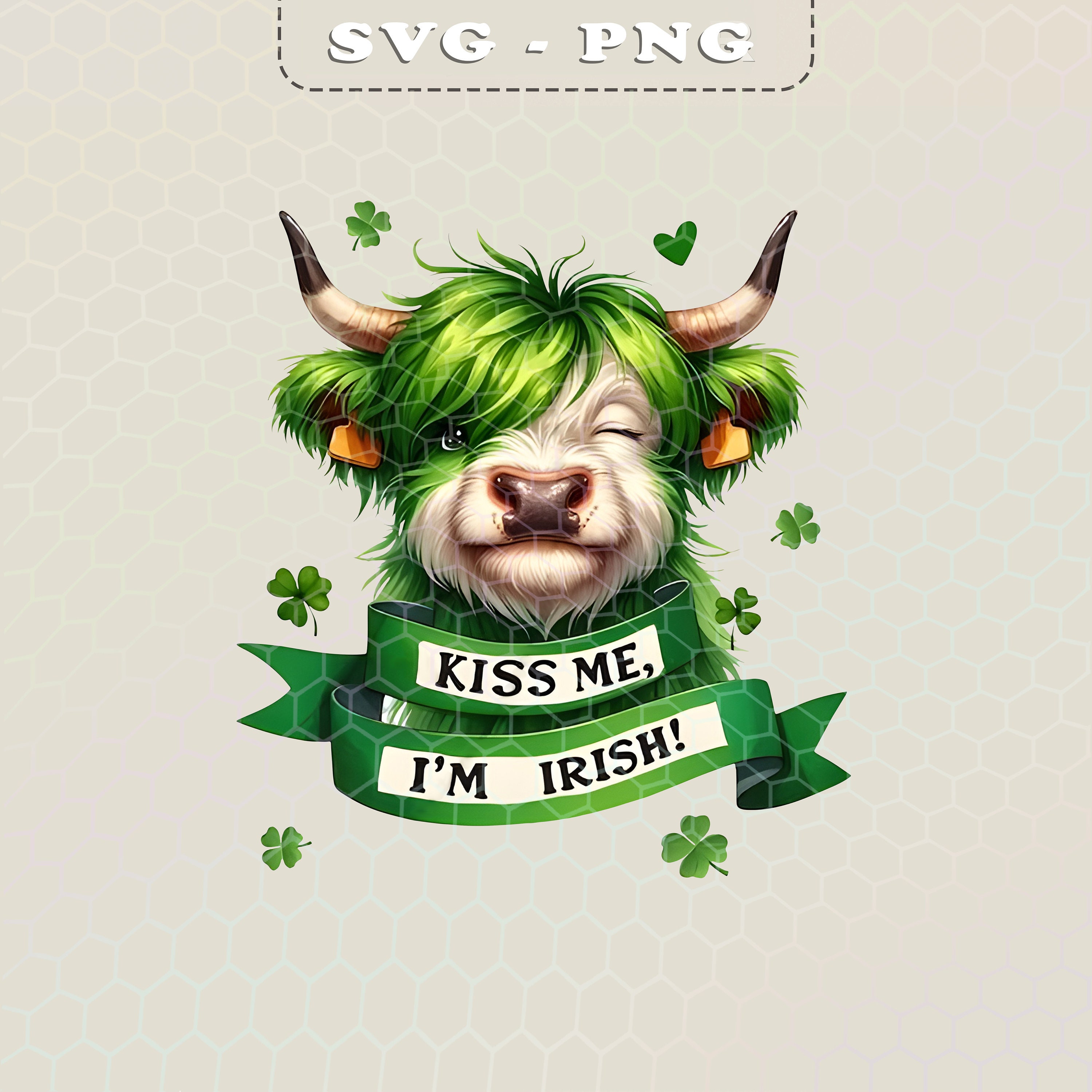 Kiss Me I'm Irish, Cute Cow St Patrick's Day PNG, Cow Lover, Highland ...