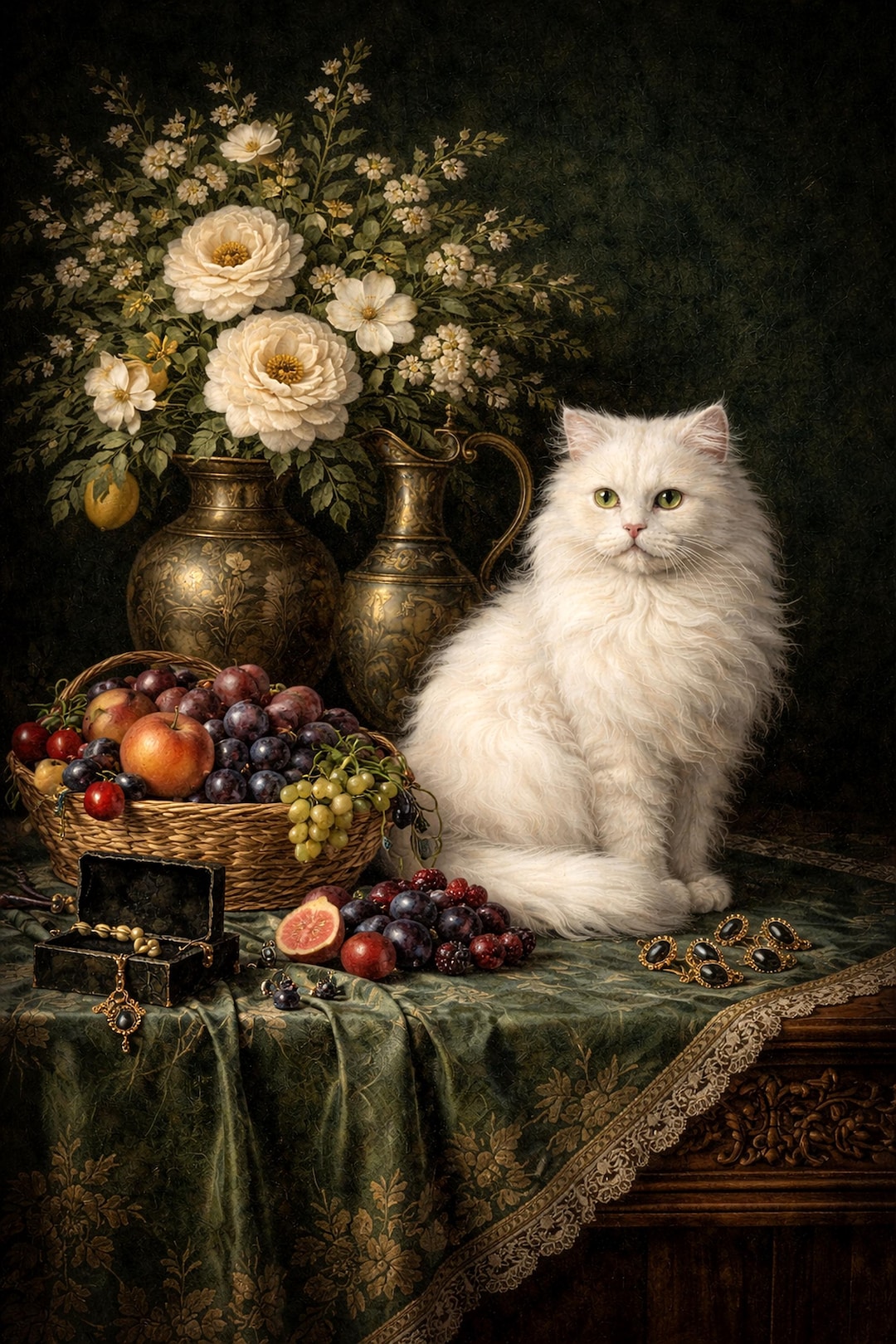 Baroque Cat Art Print | Vintage Still Life, Floral Pet Portrait ...