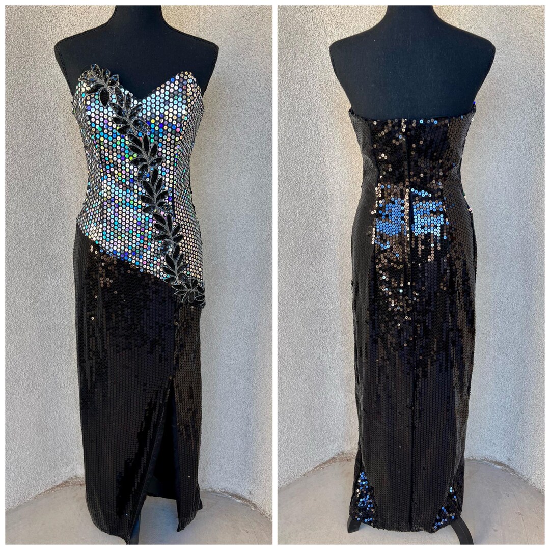 Disco Diva 80s Black & Rainbow Sequin Gown - Etsy