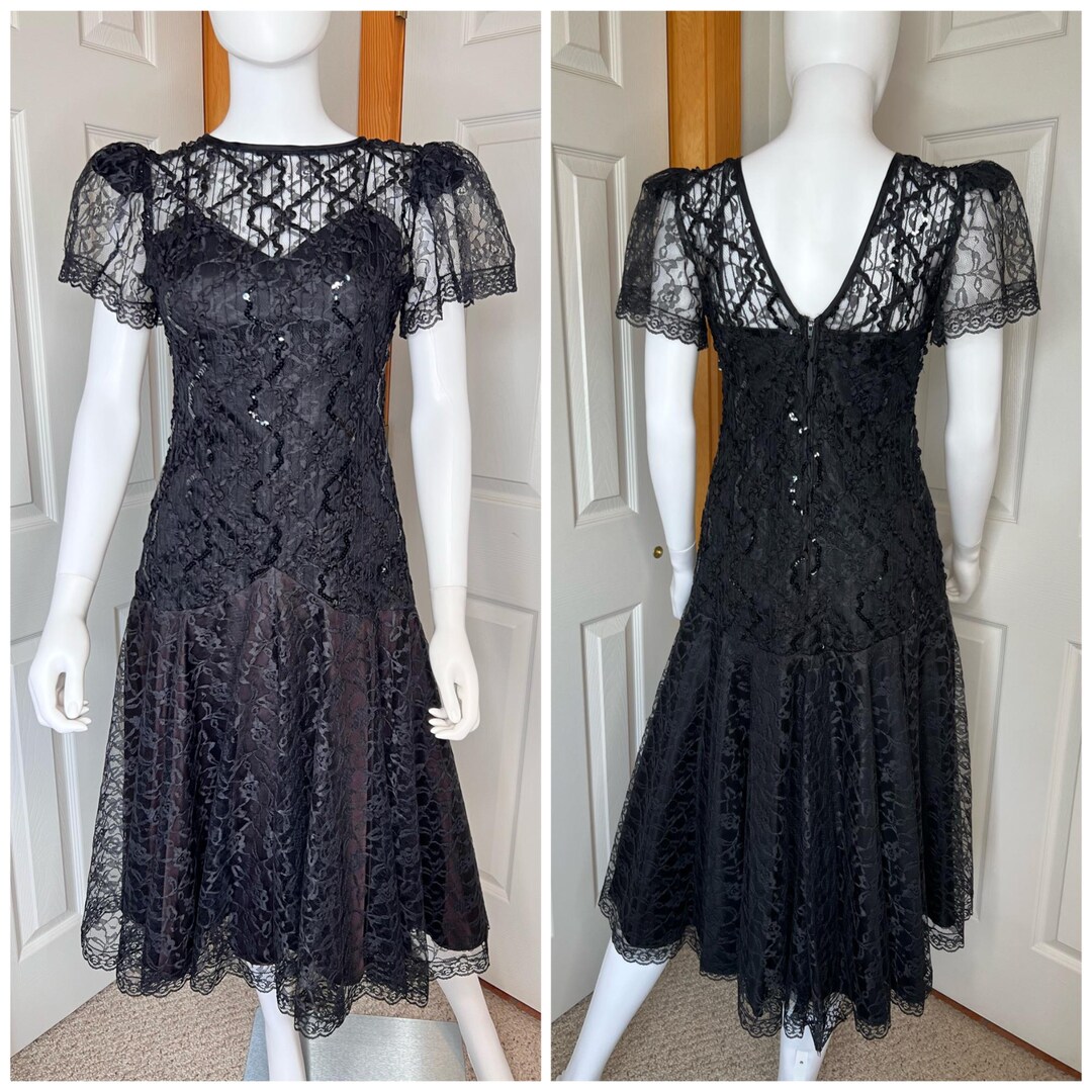 Wednesday Addams Prom 80s Black Lace & Sequin Dress - Etsy