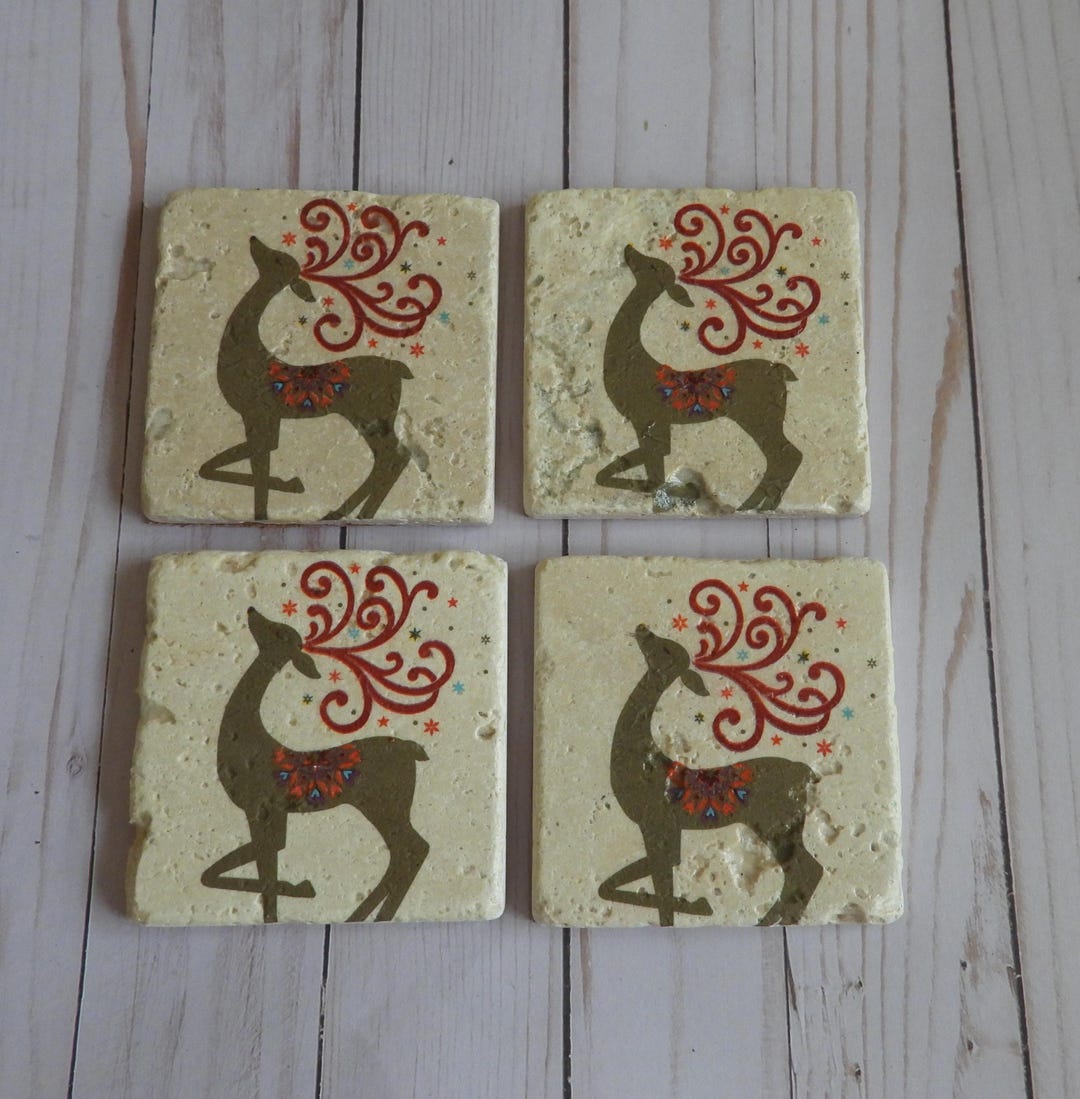 REINDEER STONE COASTERS - Etsy