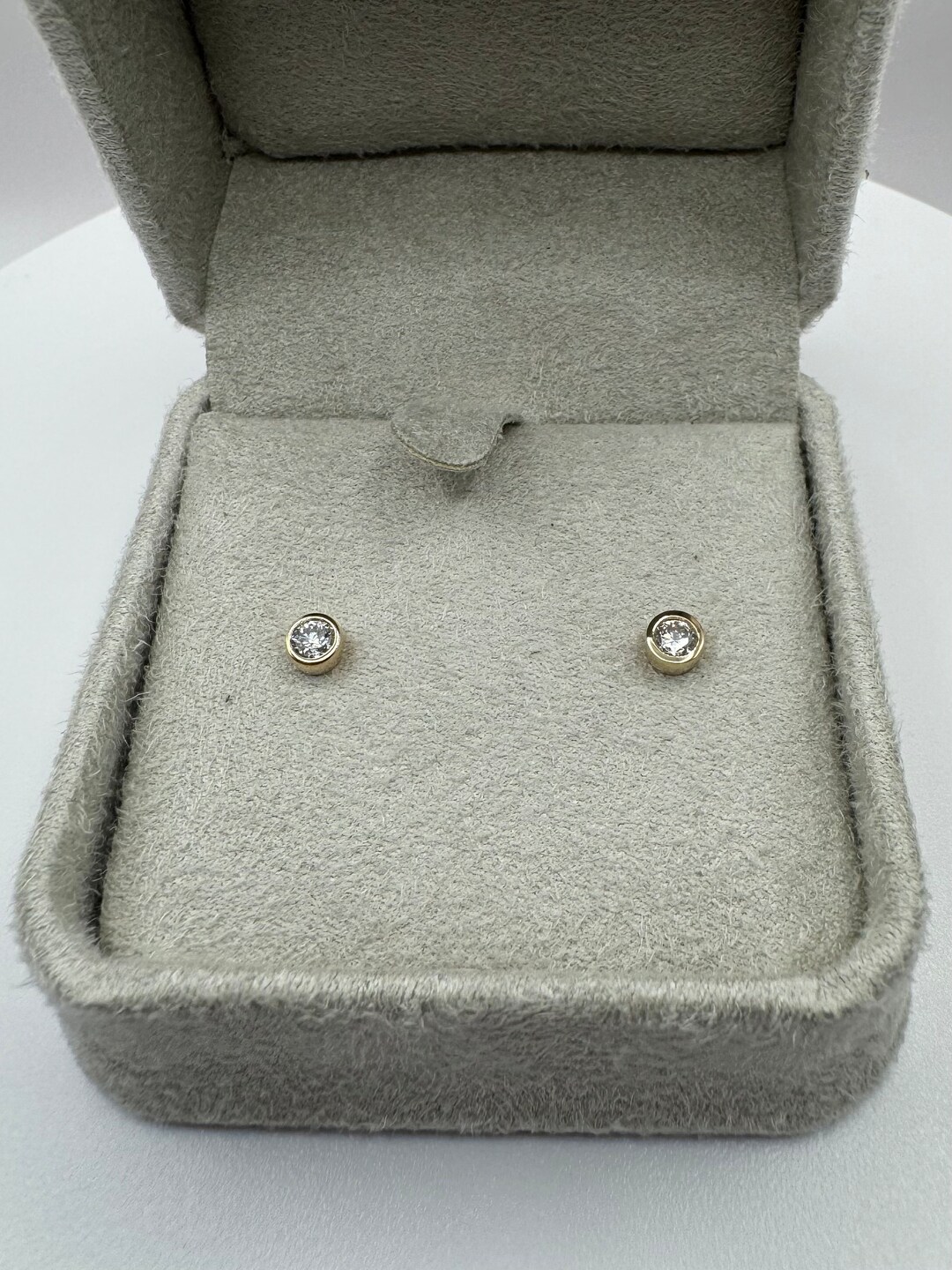 14k Solid Gold Diamond Bezel Studs - Etsy