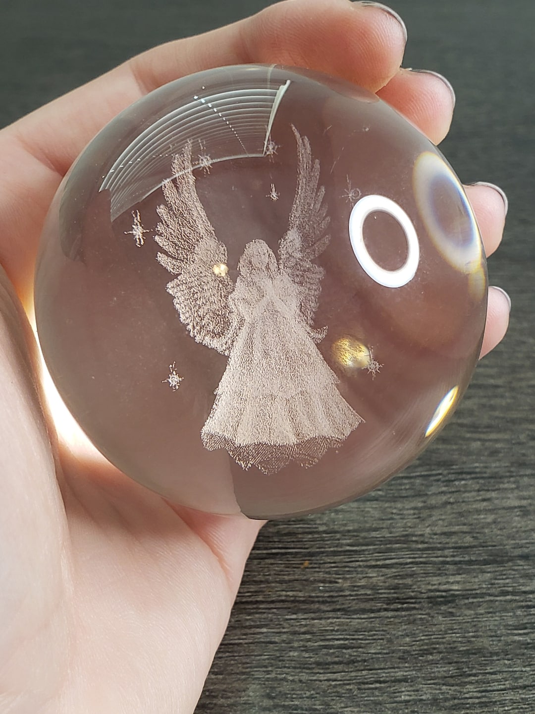 Etched Glass Glass Sphere Guardian Angel Angel Wings Christian Decor ...