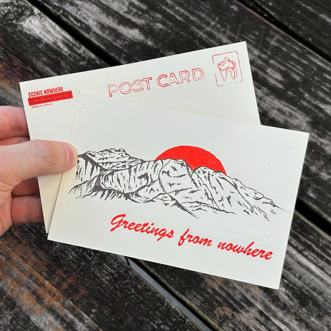 Greetings From Nowhere - Letterpress Postcard - Etsy