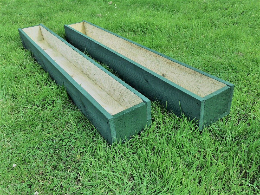 2 X 120cm / 47inch Long Wooden Garden Planters Painted Cuprinol Forest ...