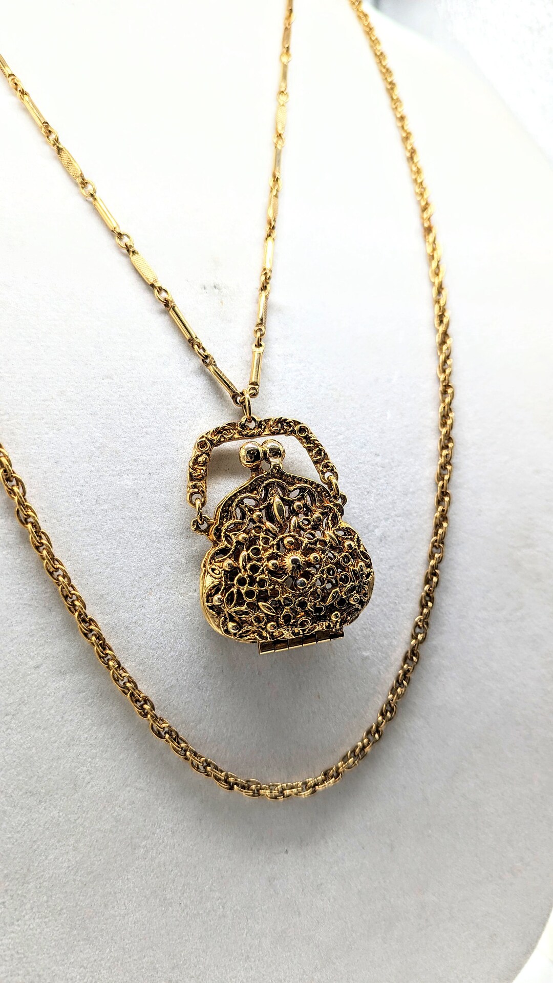 Vintage Signed HMS Madeira Purse Pendant Necklace Victorian Revival - Etsy