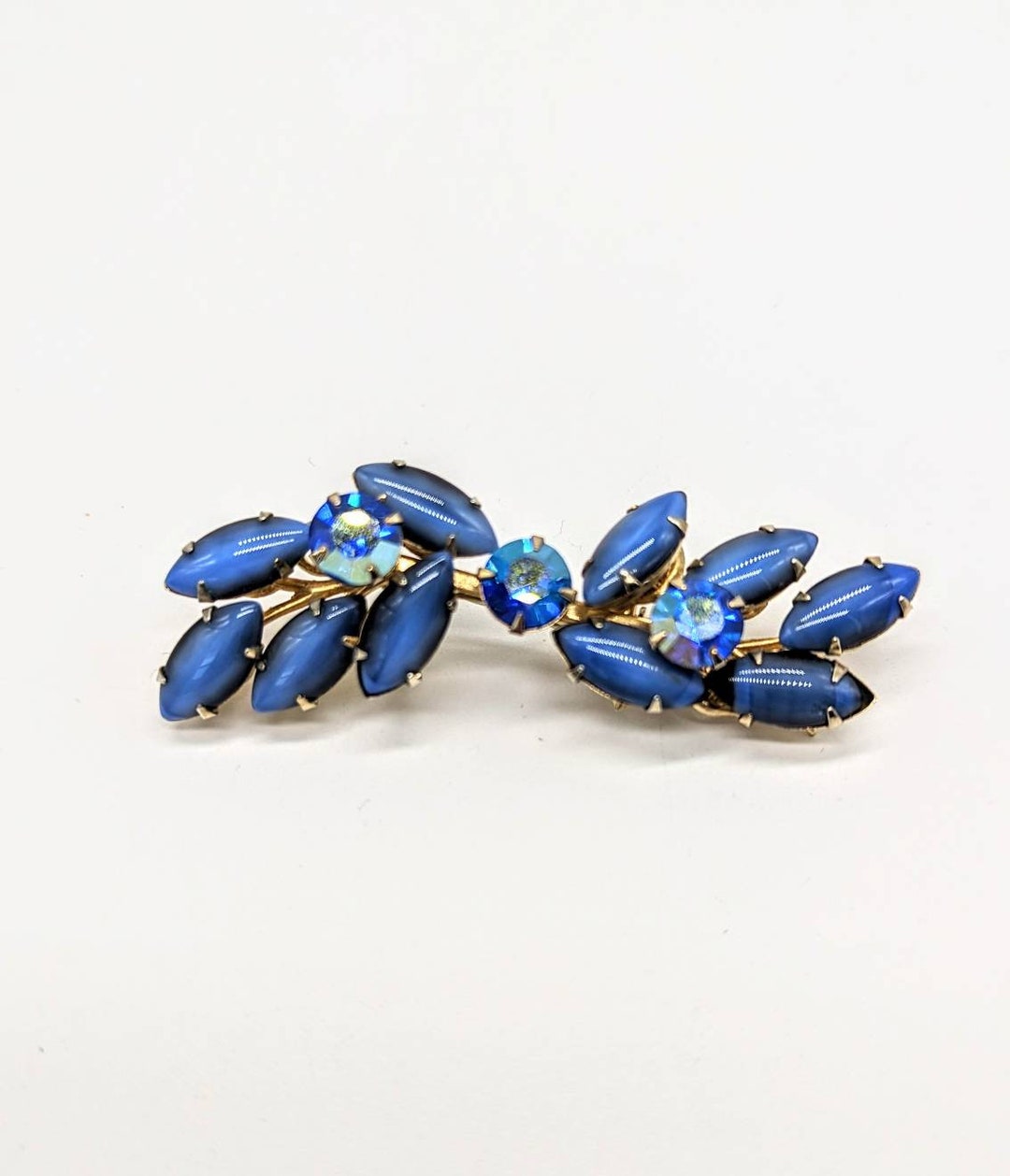 Vintage 1960s Wide Blue Rhinestone Pinback Brooch Pin - Etsy