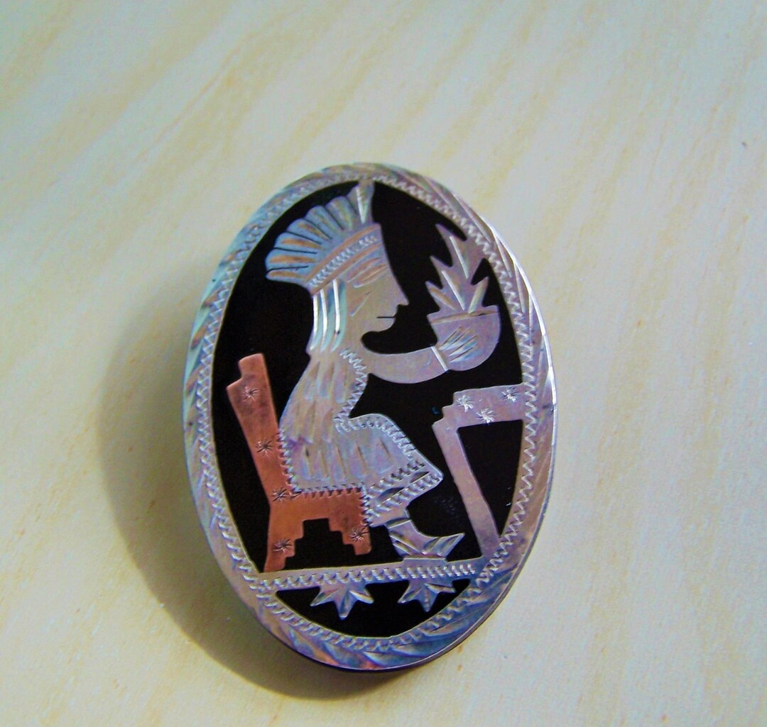 Vintage Large Oval 925 Mexico Aztec Warrior Pendant or Brooch Pin ...