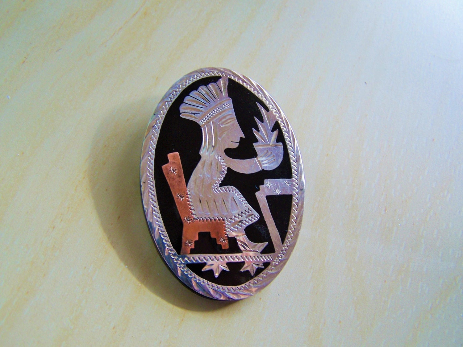 Vintage Large Oval 925 Mexico Aztec Warrior Pendant or Brooch Pin ...