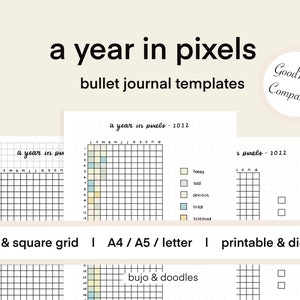 A Year in Pixels, Printable, Bullet Journal Template, Mood Tracker, A5 ...