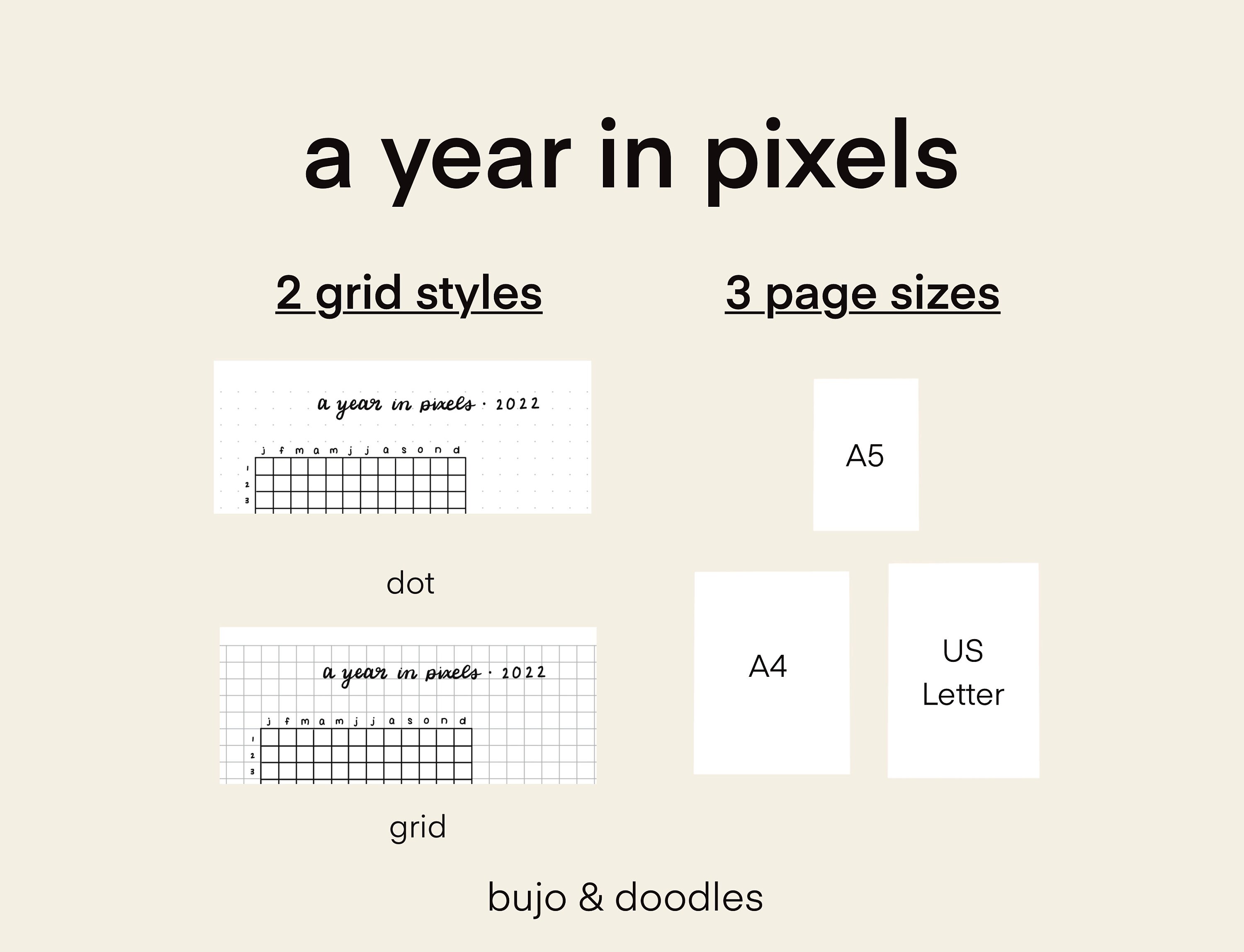 A Year in Pixels, Printable, Bullet Journal Template, Mood Tracker, A5 ...