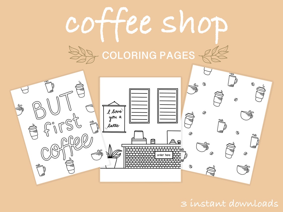 Coffee Shop Coloring Page Pack Digital Download Coloring | Etsy