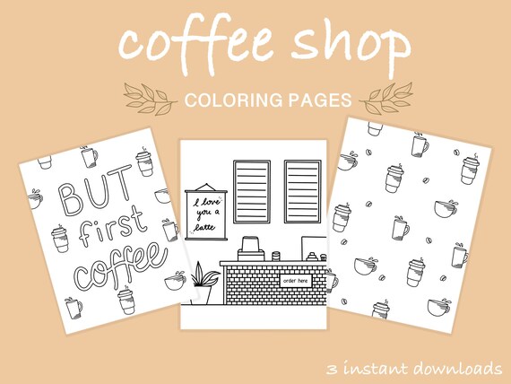 Coffee Shop Coloring Page Pack Digital Download Coloring | Etsy